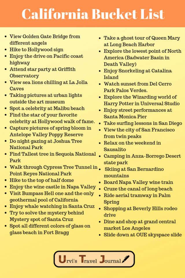 California Bucket List by local – Urvis Travel Journal